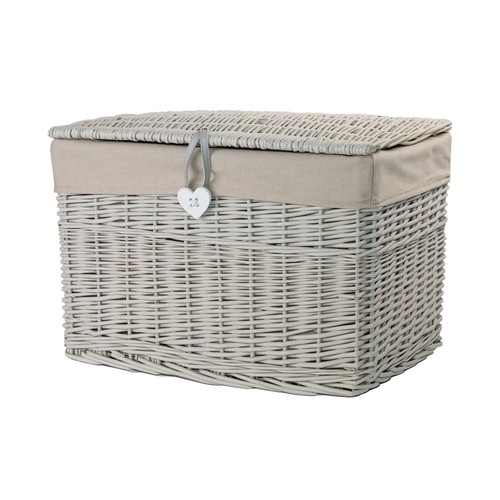 Wickerfield Grey Wicker Basket, Storage Chest Trunk Hamper with Cloth ...