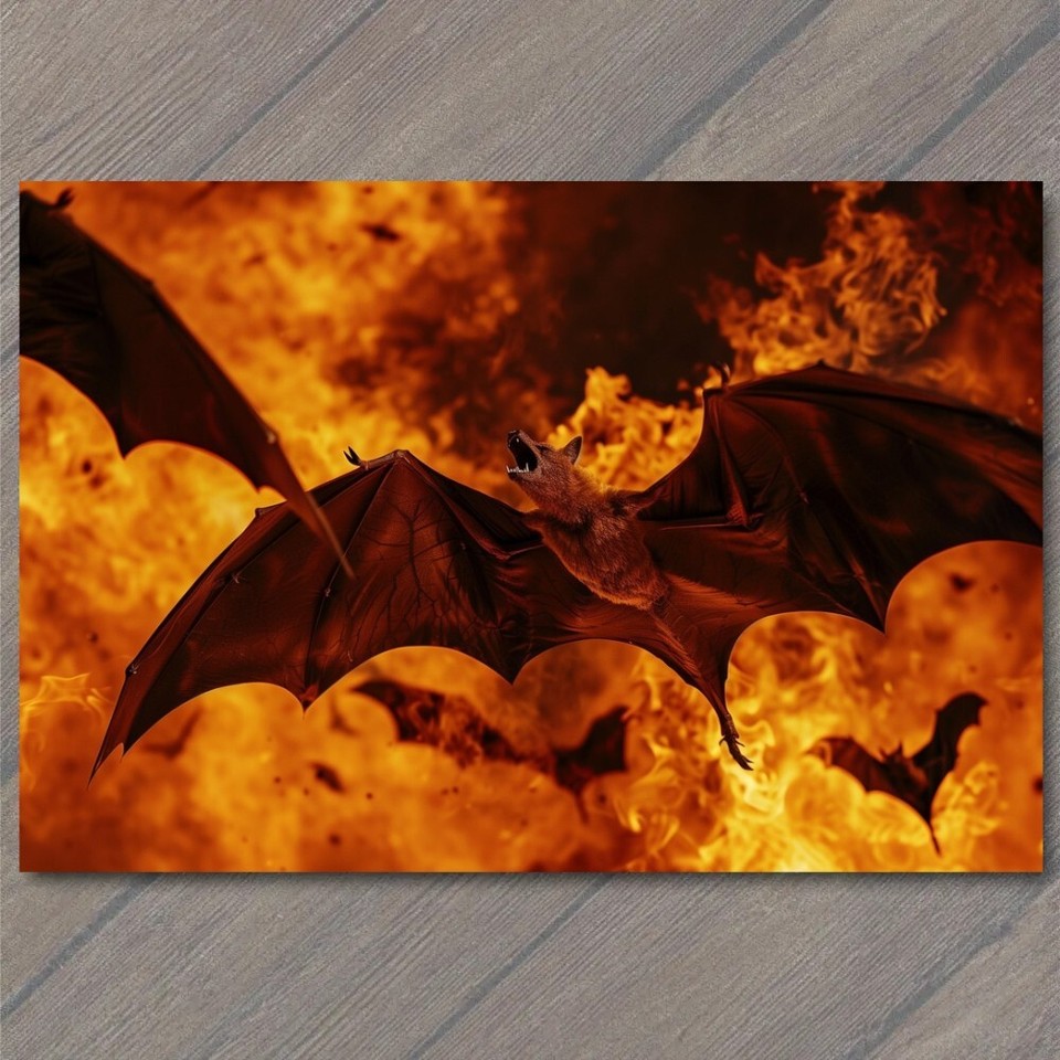 8.5x11" Bat from Hell Fire Evil Vampire Demon Devil Animal Scary ...
