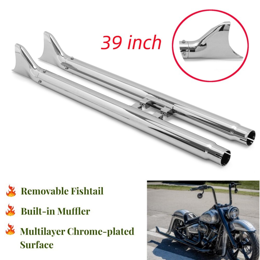 Chrome 39" Fishtail Slip on Mufflers Exhaust Pipes for Harley Softail ...