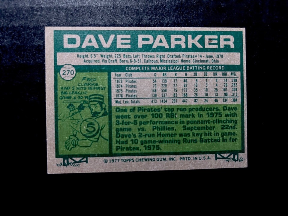 1977 Topps Baseball Dave Parker #270 Pittsburgh Pirates | eBay