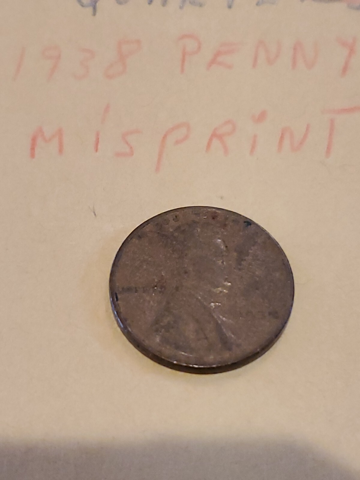 1938 Wheat Penny Misprint Multiple Errors Liberty (LIB) (IN) (8) 6009 ...
