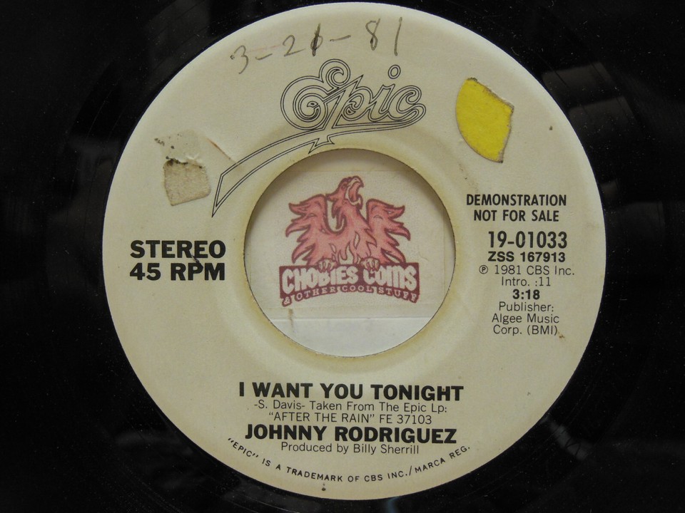 Promo! Johnny Rodriguez – I Want You Tonight / Same 45 RPM VG (18I) | eBay