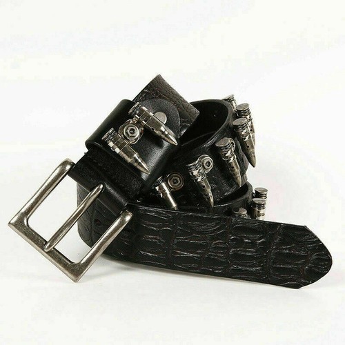 Real Leather Waist Belt Heavy Metal Bullet Rivet Waistband Punk Rock ...