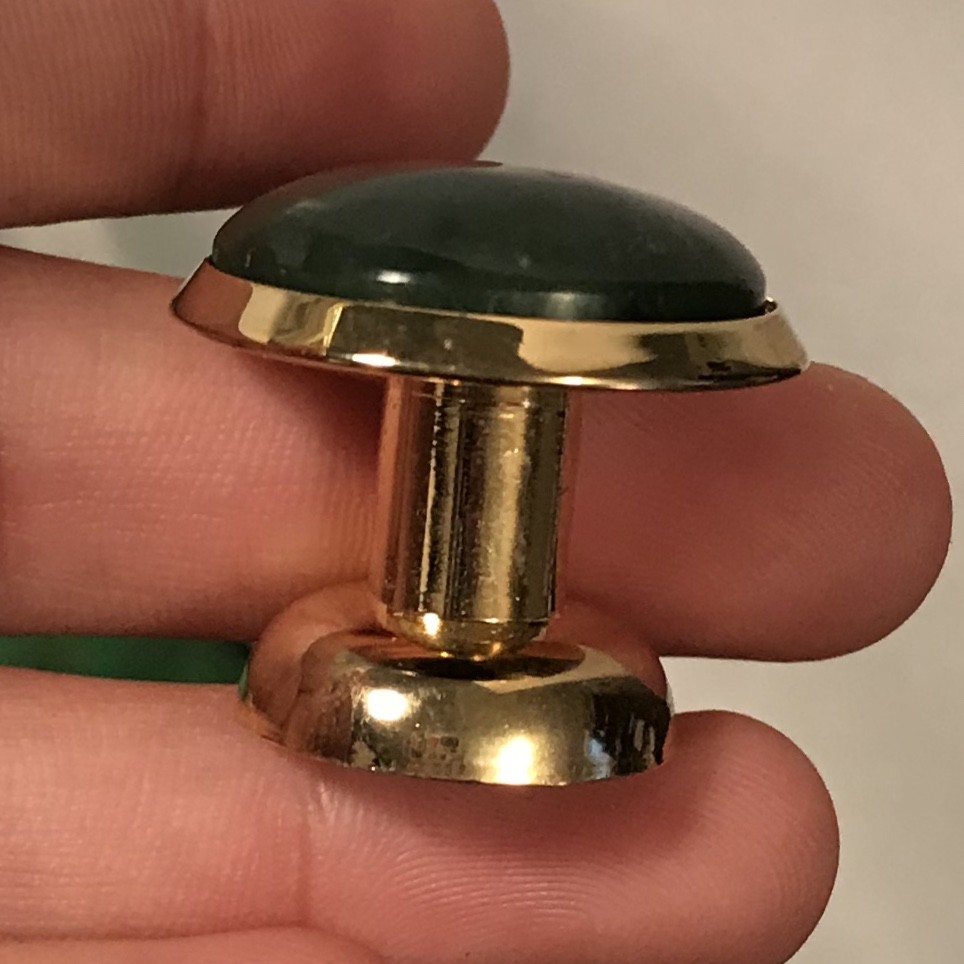 Jade on Brass, Mid-Century drawer pulls, knobs, Alaskan Nephrite 3/4 ...