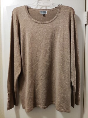 JM Collection Women's Gold Sparkling Long Sleeve Sweater Size XXL. P-T ...
