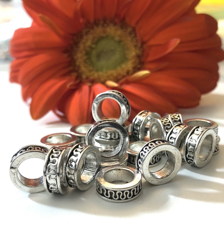 40 Loop Design Pattern European Large Hole Antique silver Spacer ...