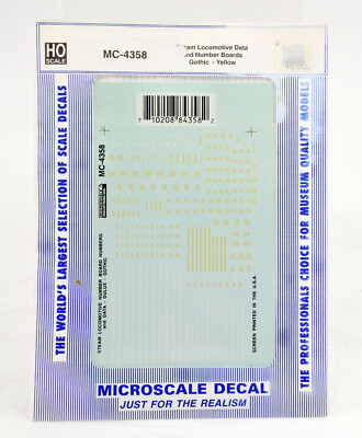 MICROSCALE HO SCALE MC-4358 STEAM LOCOMOTIVE DATA & NUMBER BOARDS ...
