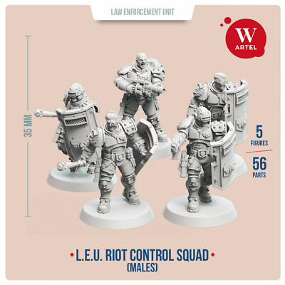 28mm wargame miniature L.E.U. Riot Control Squad (Male enforcers) by W ...