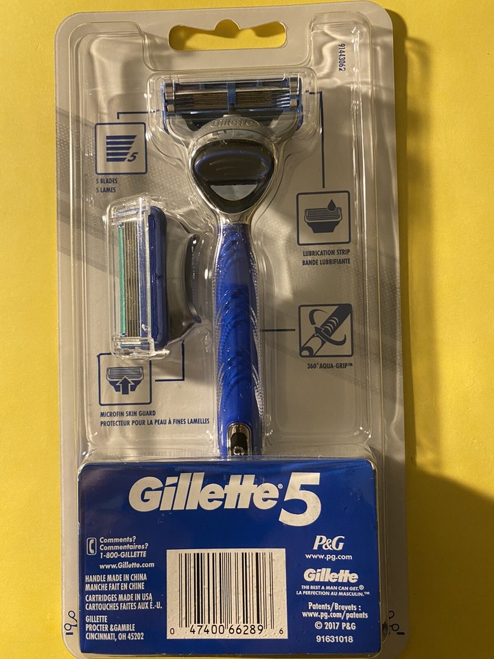 Gillette5 AQUA-GRIP Men's Razor 1 Handle + 2 Refills Cartridges | eBay