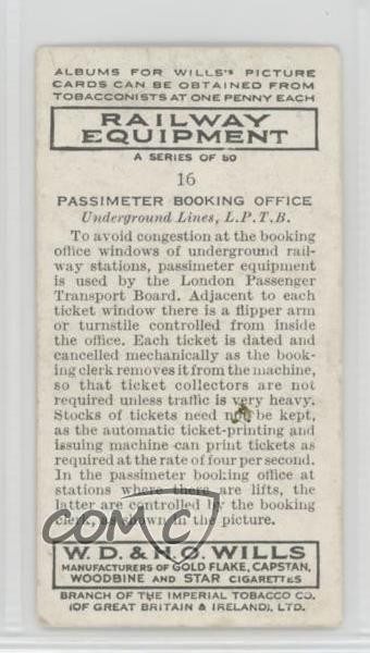 1938 Wills Railway Equipment Tobacco Passimeter Booking Office #16 1i3 ...