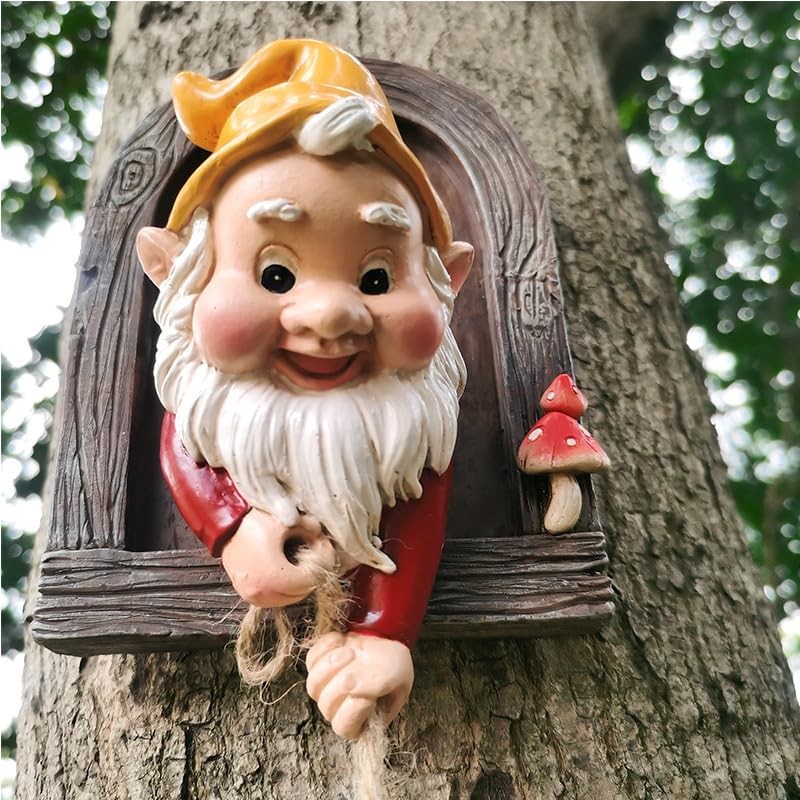 Climbing Elves Tree Peeker Decor, Handcrafted Resin Gnome Garden ...