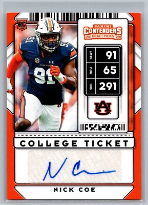 Nick Coe 2020 Panini Contenders Draft Picks #219 Football Card AUTO RC ...