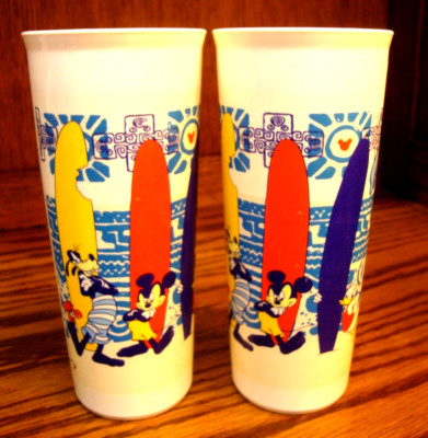 Set (2) Vtg Tupperware Disney Beach~Mickey Mouse & Friends Glasses Cups ...