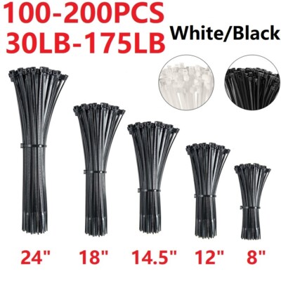 100-200x Cable Ties 8"-24" Heavy Duty Nylon Wire Wrap Zip Ties UV ...