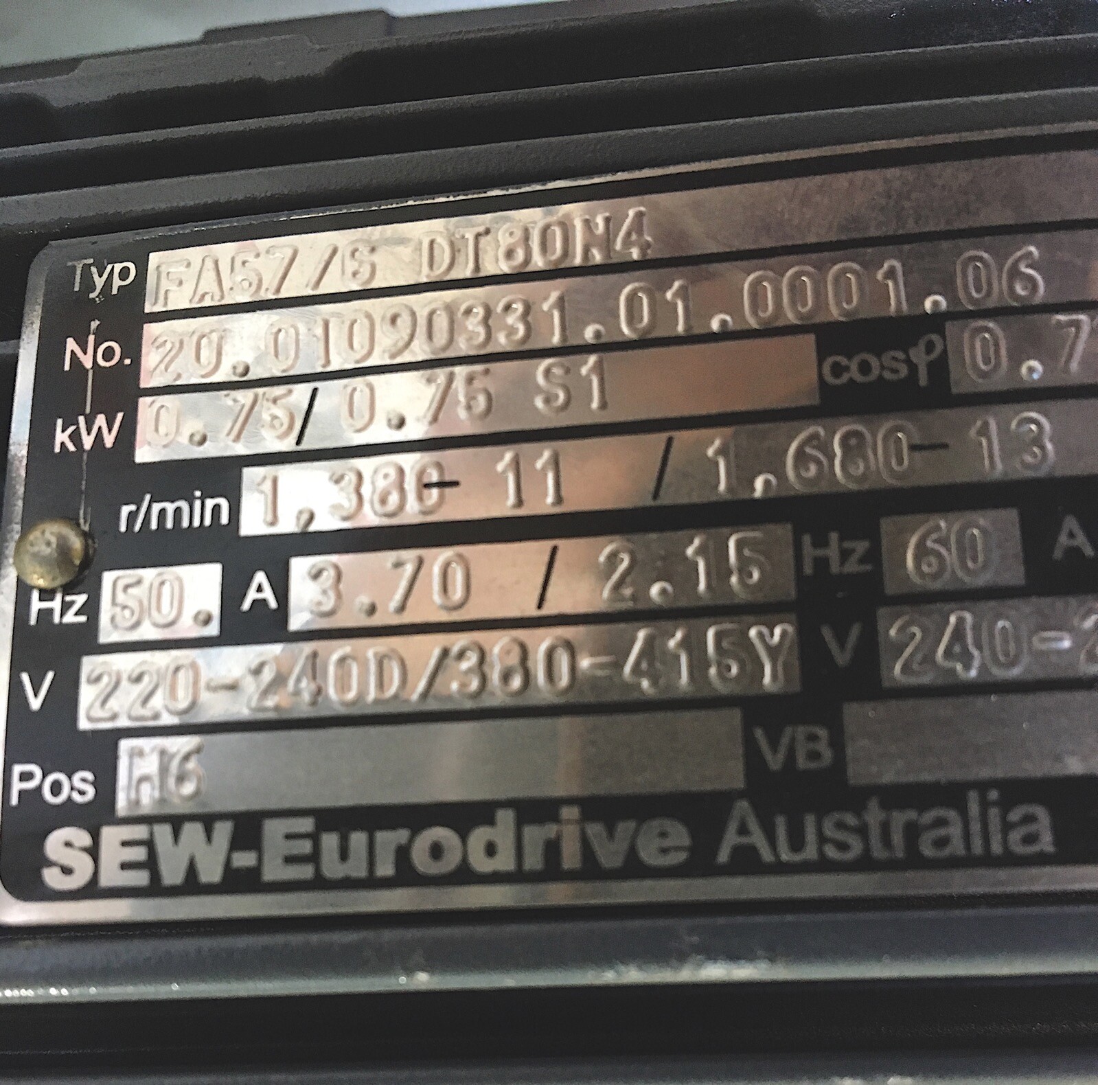 SEW EURODRIVE FA57/6 DT80N4 FA57/6 DT80N4 Parallel Shaft Gearmotor SHIP ...