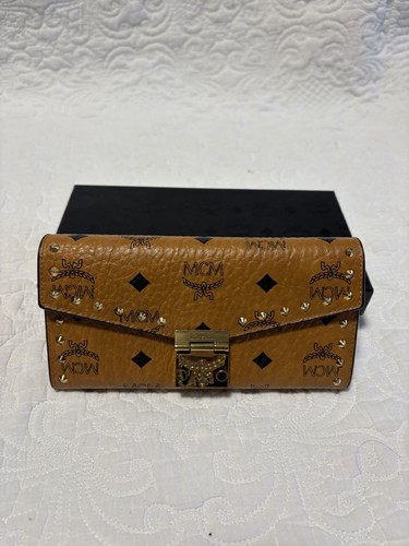 MCM Chain Wallet Long Wallet Brown Leather Crossbody Shoulder Bag Card ...