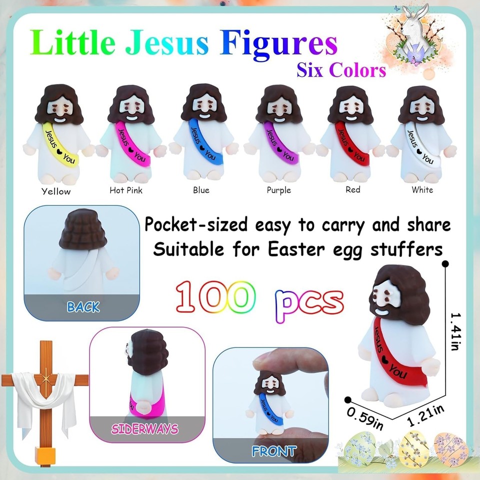 100 Pcs Little Jesus Figures Mini Rubber Jesus Toys Jesus Love You Mix ...
