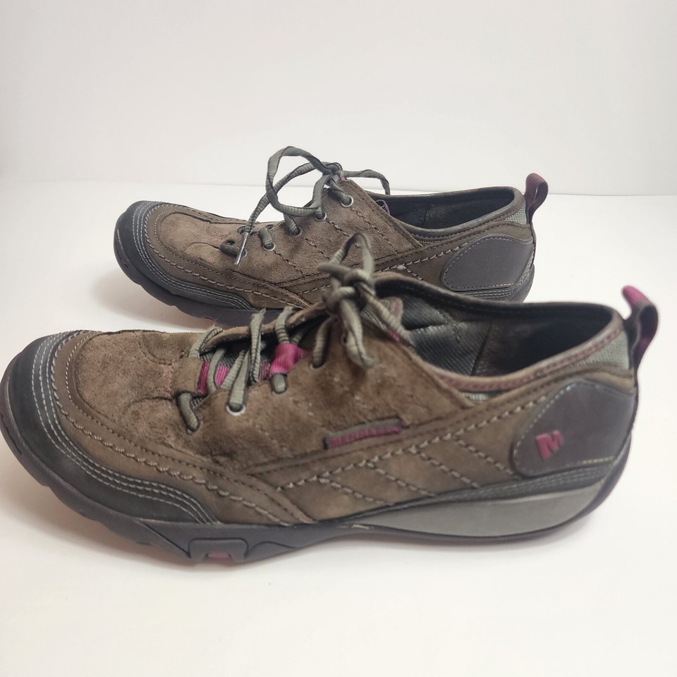 Merrell Women's Stone Brown Pink Leather Lace Up Hiking Shoes Size 7.5 ...