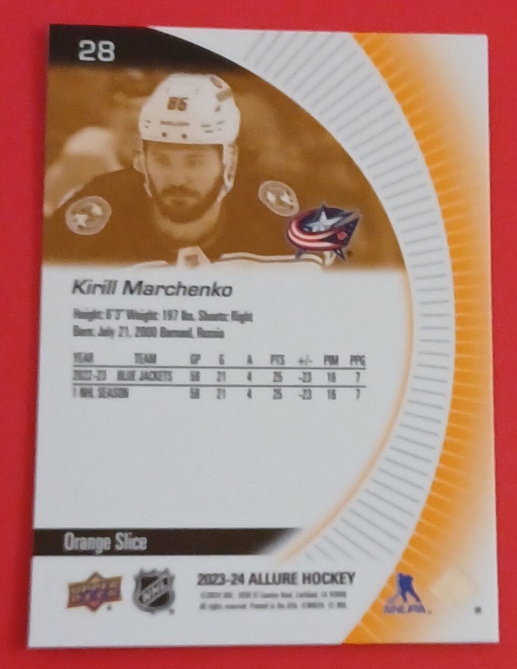 2023-24 KIRILL MARCHENKO Orange Slice Columbus Blue Jackets #28 UD ...