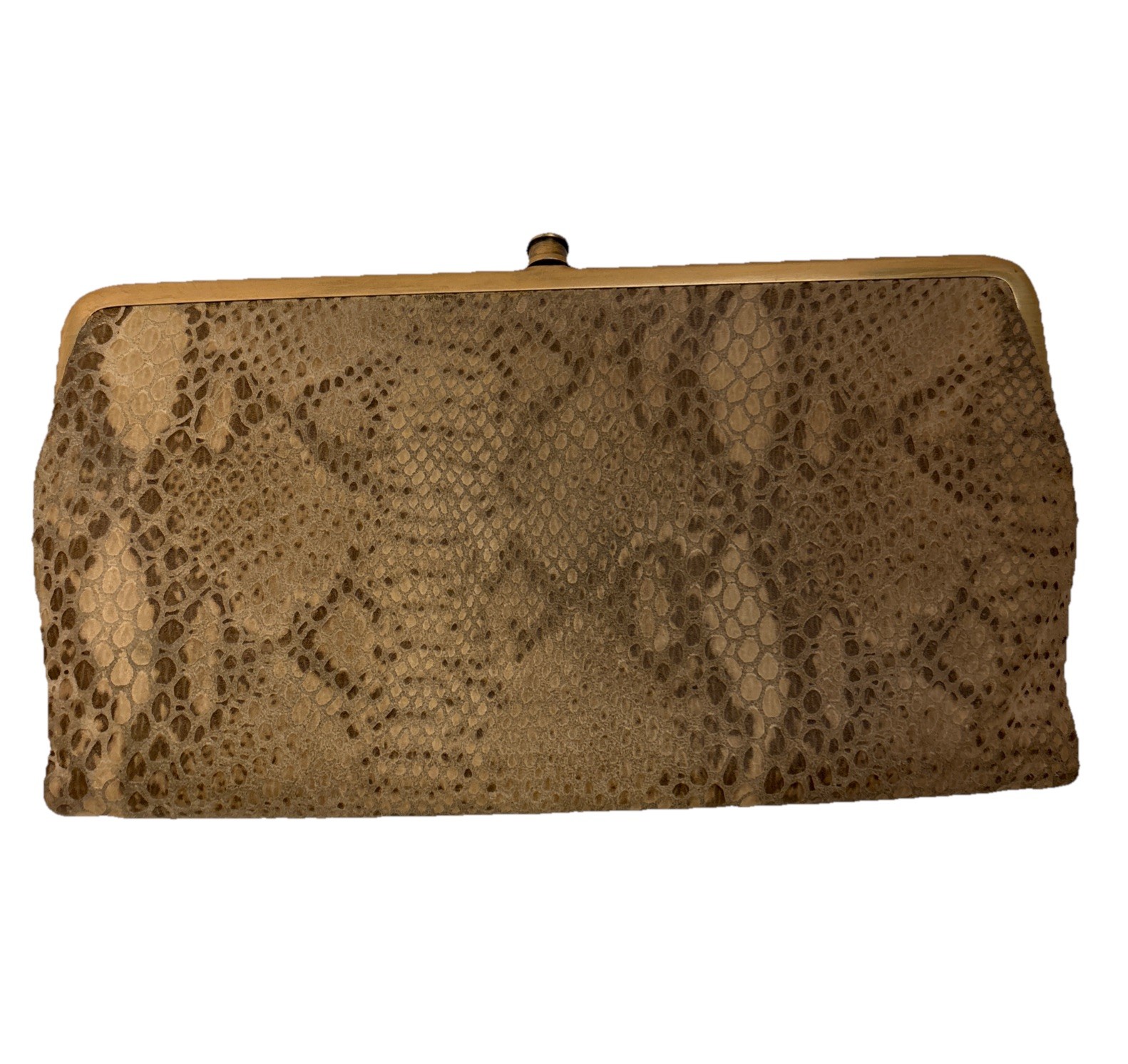 HOBO Snake Print Leather Double Kiss Lock Wallet Clut… - Gem