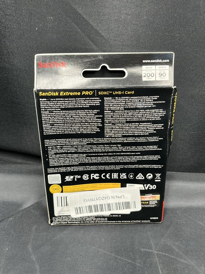 SanDisk Extreme PRO 64GB UHS-I U3 SDXC 200MB/s 4K UHD Video Memory Card ...
