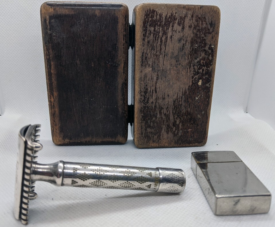 Vintage Gillette Safety Razor Early 1st Version 1920 Silver Richwood ...