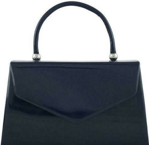 Navy Blue Glossy Grab Bag Ladies Dark Blue Evening Bag Patent Top ...