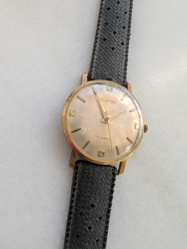 Clinton 17 Jewel Mens Antique Gold Watch Mechanical Handwind 1960s ...