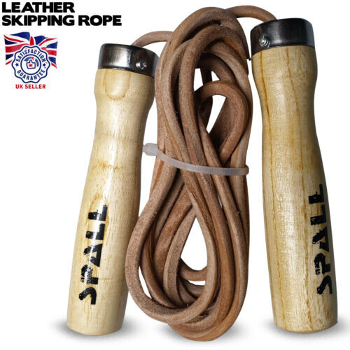 Leather Skipping Rope Gym Boxing Speed Exercise Jump Workout Wooden ...