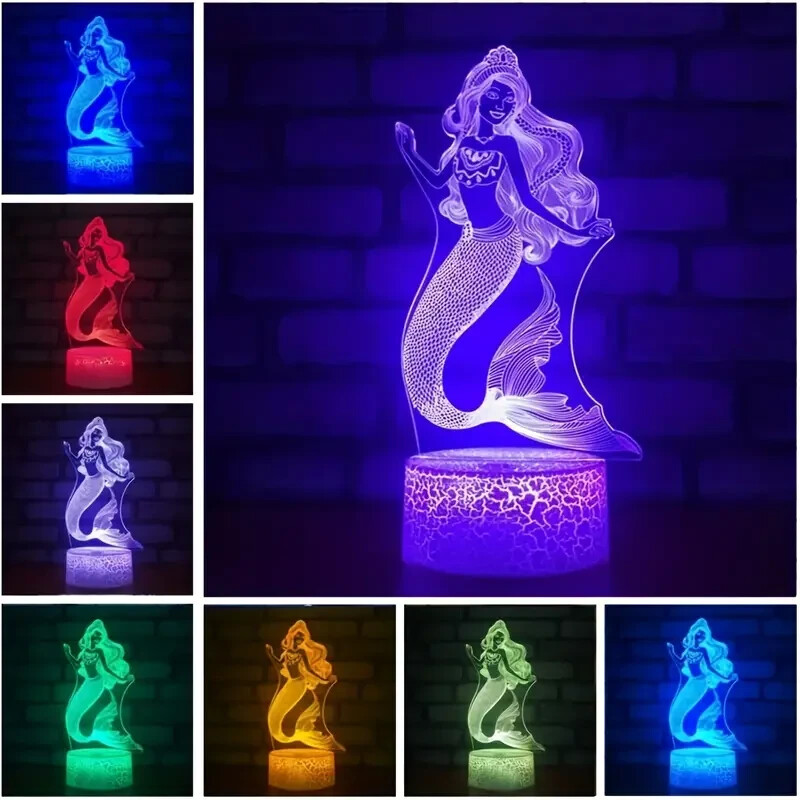 MERMAID 3D Night Light for KIDS,3D LED Lamp with REMOTE (16 colors) NIB ...