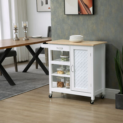 Compact Kitchen Trolley Utility Cart on Wheels with Embossed Door White ...
