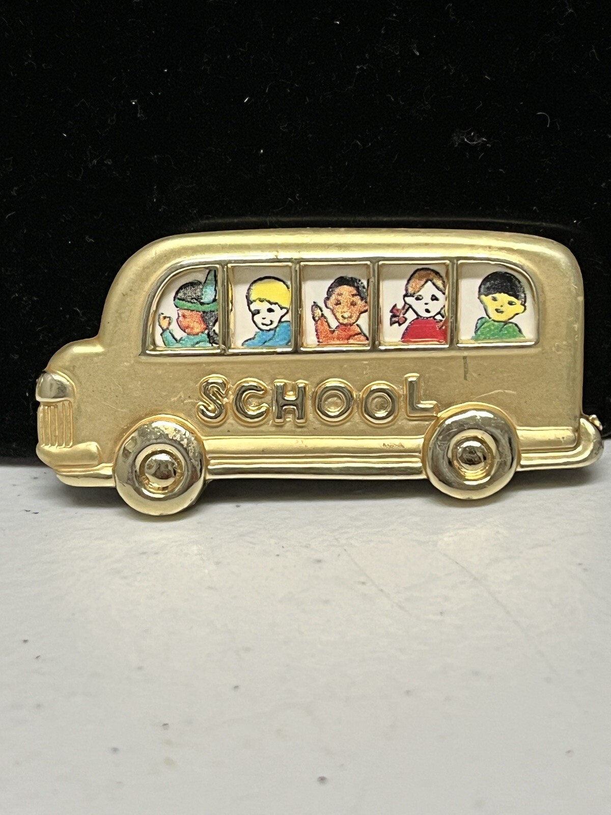 Vintage Signed L Razza Gold-tone School Bus Pin Brooc… - Gem