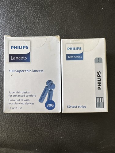 Philips 50 Test Strips New and PHILIPS Lancets 100 Super thin lancets ...