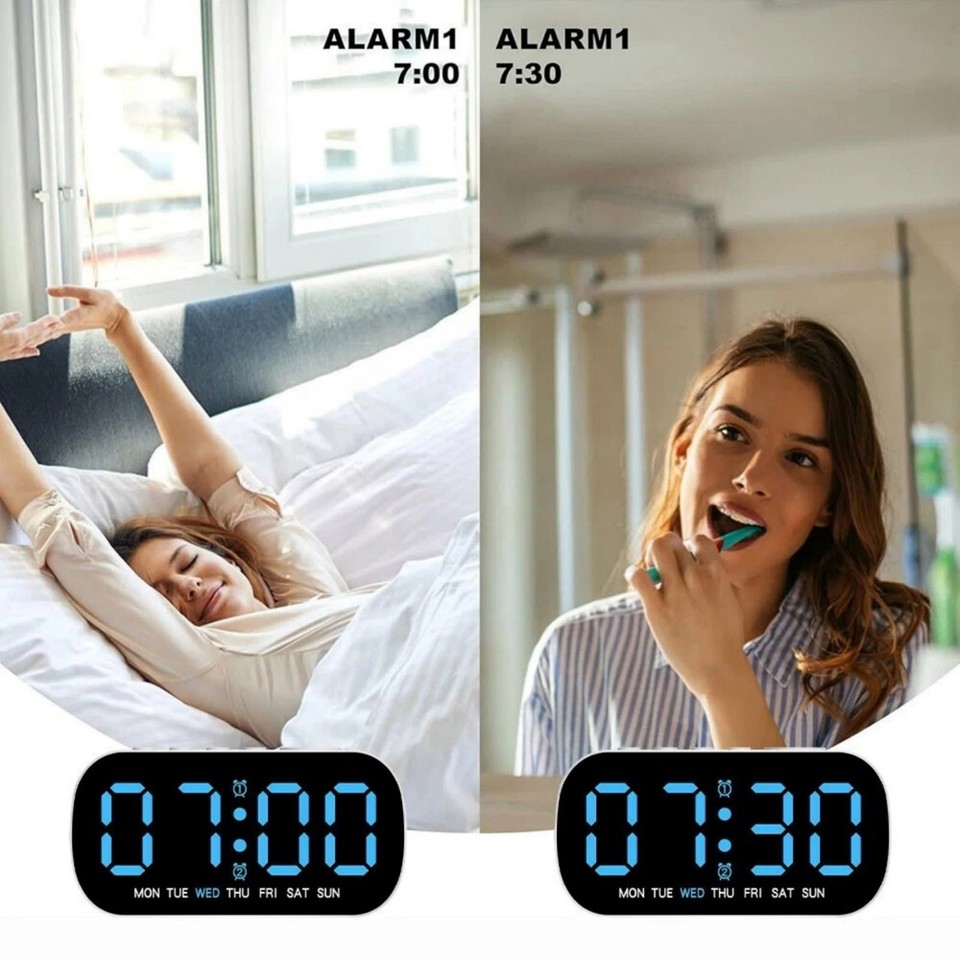 Plug In Large LED Display Digital Alarm Clock With Snooze For Bedroom ...