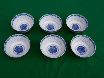 CHINESE TRANSLUCENT RICE GRAIN BOWLS ( LOT OF 6 ) BLUE AND WHITE ...