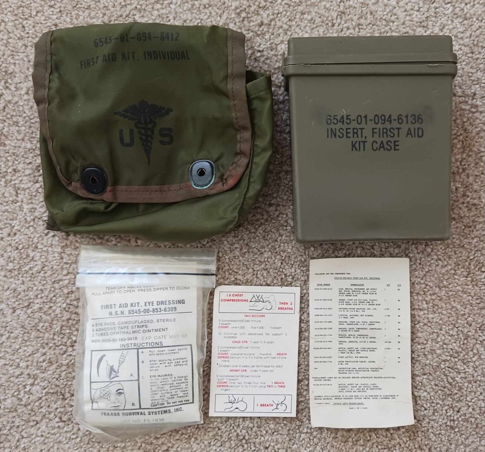 US Military Individual First Aid Kit, Olive Drab Green Complete ...