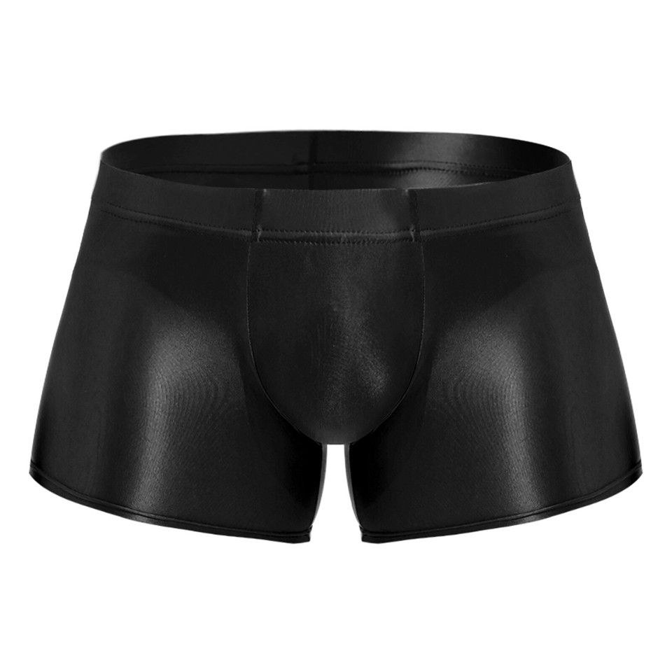 Men's Nylon Boxer Briefs Glossy Low Rise Underpants Solid Swim Trunks ...