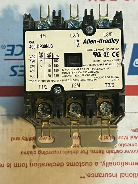 Allen Bradley 400-dp30nj3 Definite Purpose Contactor Ser a 3 Pole 24vac ...