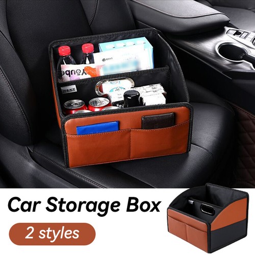 Car Storage Box PU Phone Holder Can Trunk Organizer with Pocket Auto ...