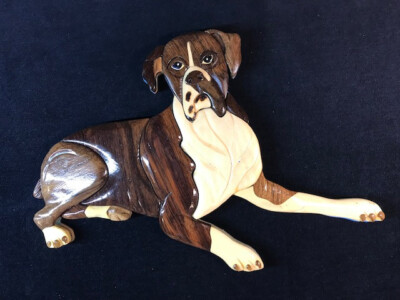 Hand-crafted 3D Intarsia Wood Art BOXER DOG Portrait Sign Wall Plaque ...