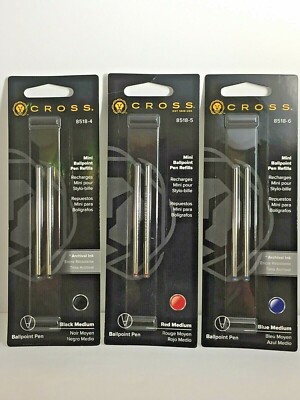 Cross Mini Black & Red & Blue Ballpoint Refills For Tech3 and Tech4 6 ...