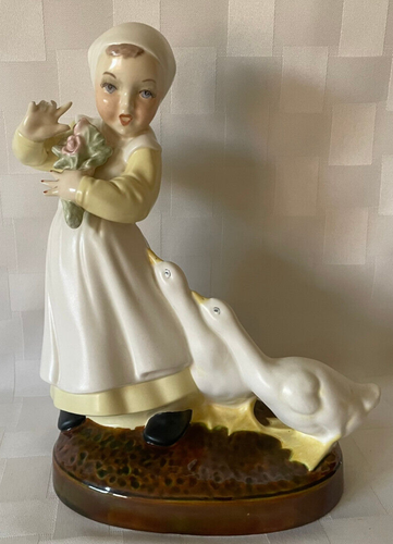 Vintage Handmade 1973 GIRL w/ Geese Ducks TABLE LAMP BASE Holland Mold ...