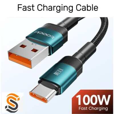 USB A to USB-C Cable 7A 100W Fast Charger Braided Long Type C Lead 25cm ...