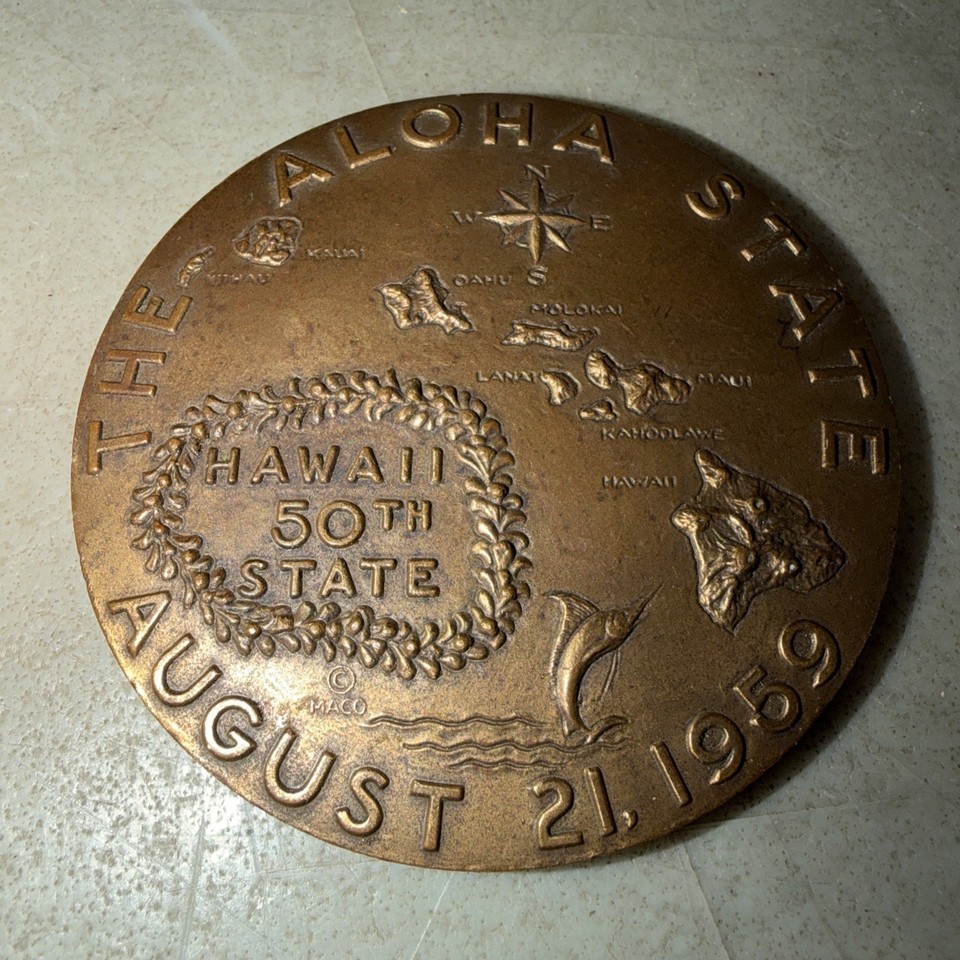 1959 HAWAII STATEHOOD 50th ALOHA STATE BBRONZE MEDAL 2.5*Medallic Art ...