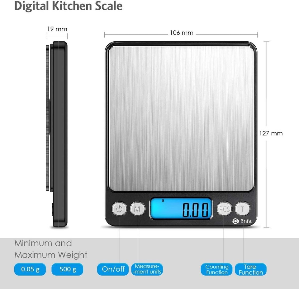 Stylish 500g Digital Scale for Jewelry and Cooking - Backlit LCD & Tare ...