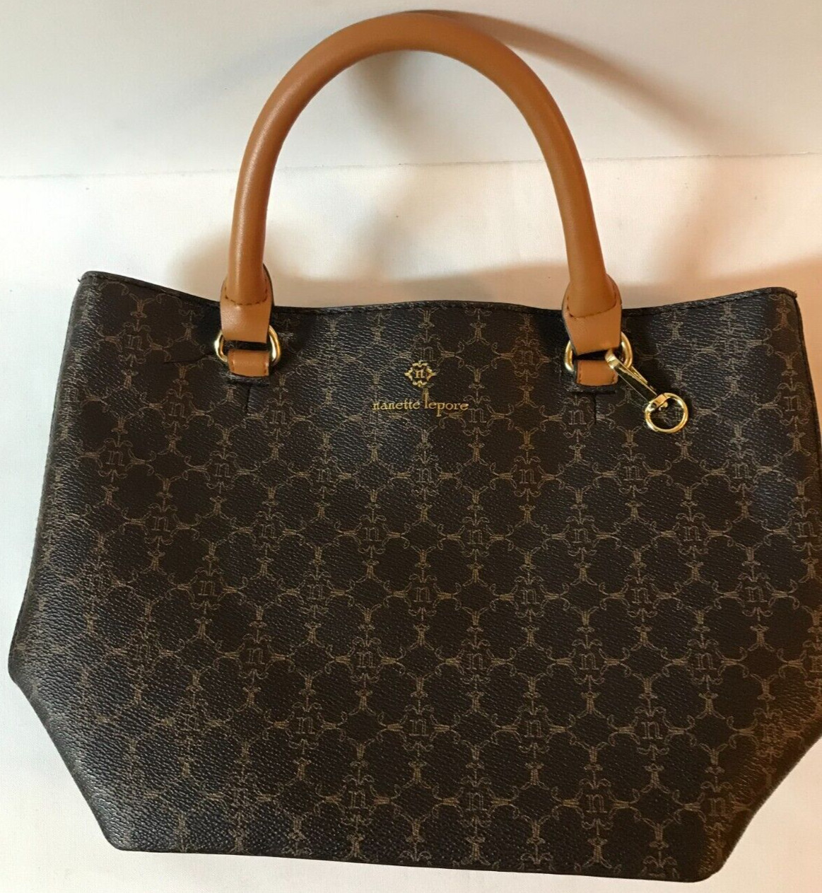 NANETTE LEPORE Logo Chocolate Leather Pattern HANDBAG… - Gem