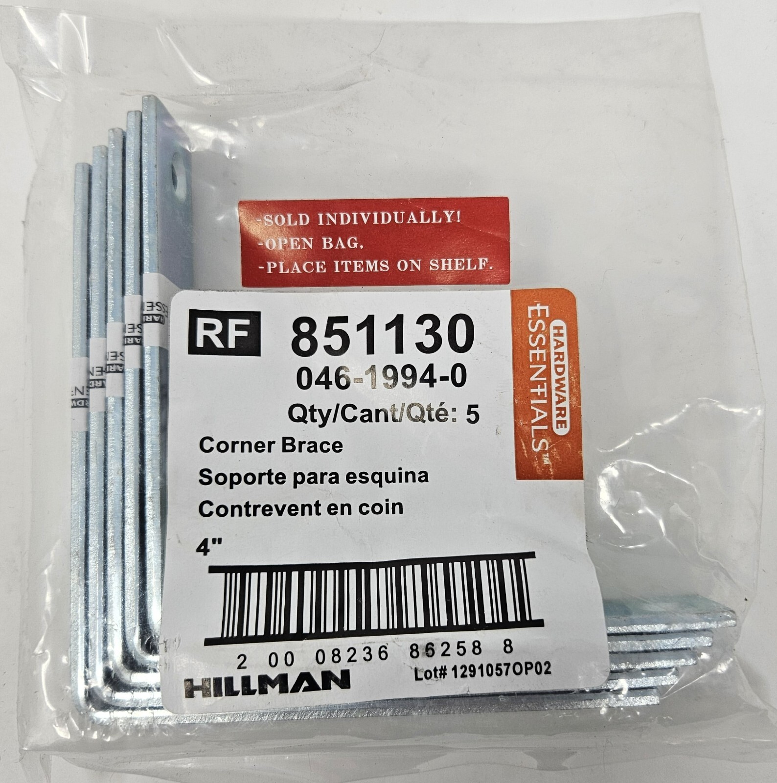 Hillman 851130 Zinc Plated Steel Corner Brace 4" x 7/8" Qty 5 | eBay