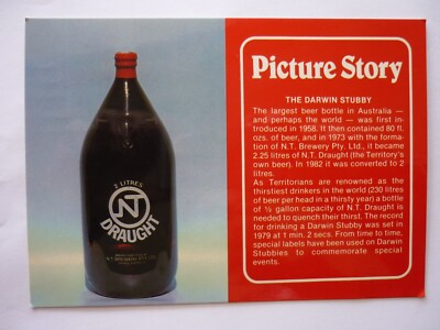 1980s POSTCARD DARWIN STUBBY LARGE DRAUGHT BEER BOTTLE PICTURE STORY ...