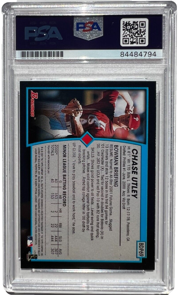 CHASE UTLEY SIGNED 2001 BOWMAN DRAFT PICKS #BDP69 ROOKIE CARD RC PSA ...