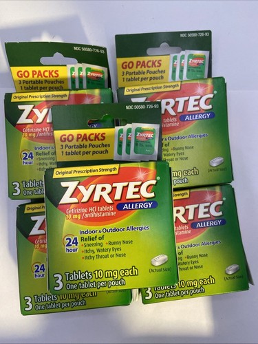 5 Pack! Zyrtec 24 Hour Allergy Relief Tablets, 10 mg Travel Size Exp 10 ...